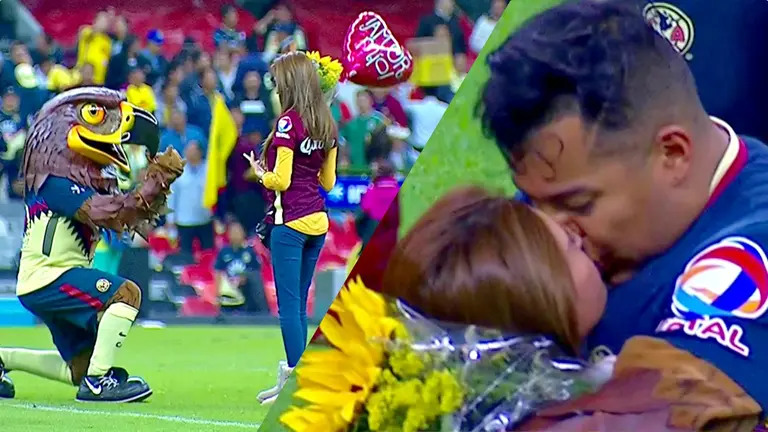 ¡Voló el amor en el Azteca! Fan del América, vestido de Águila, le ...
