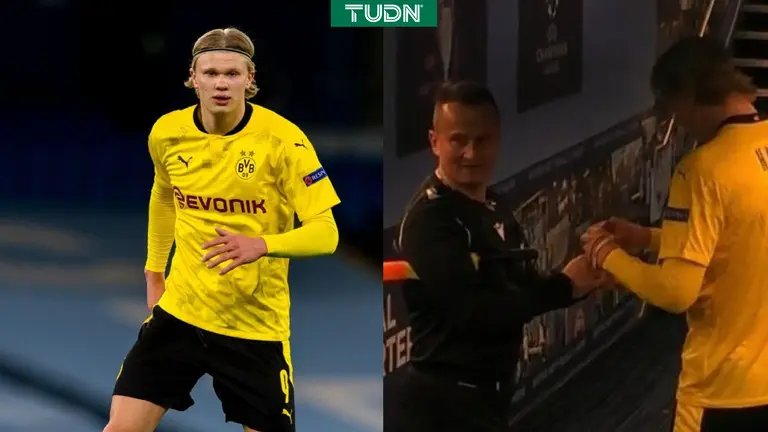 Árbitro dona las tarjetas autografiadas por Haaland para subasta a ...